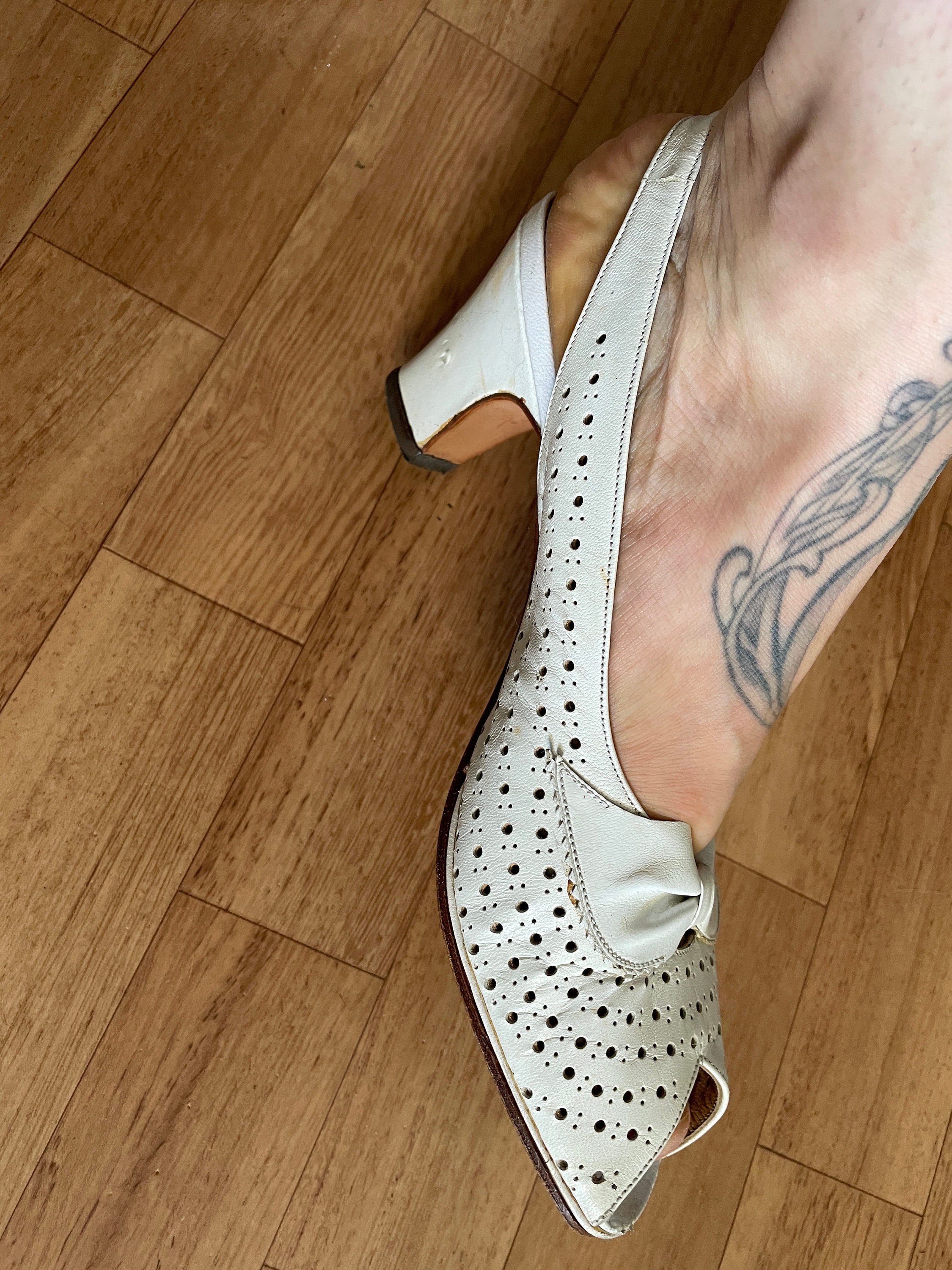 1970s Make 40s Style Vintage White Sandals Lutomirsky Leather Shoes ...