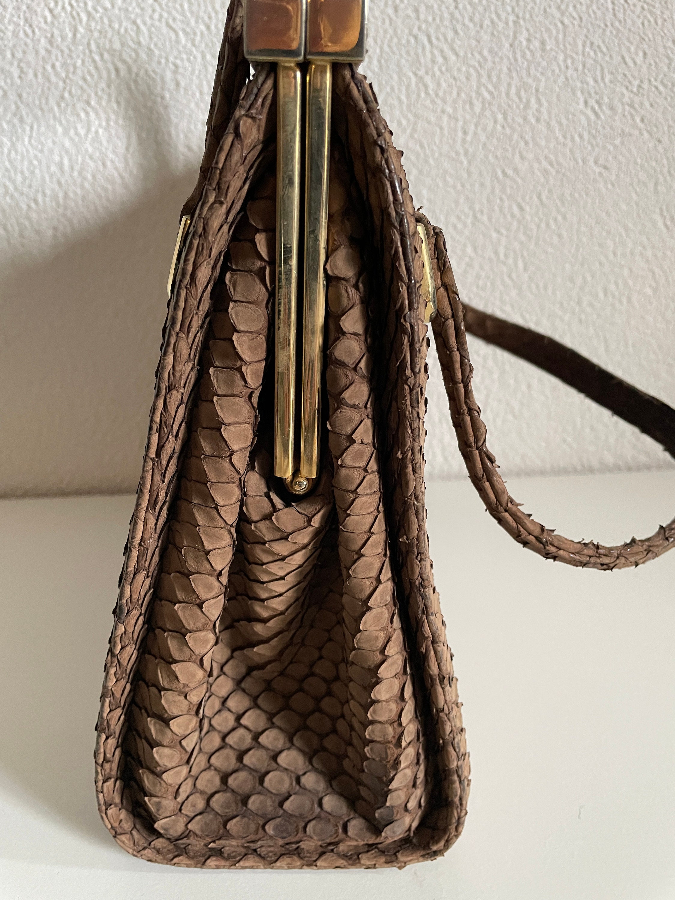 1950s Vintage Light Brown-beige Python Exoctic Leather Bag With Purse ...