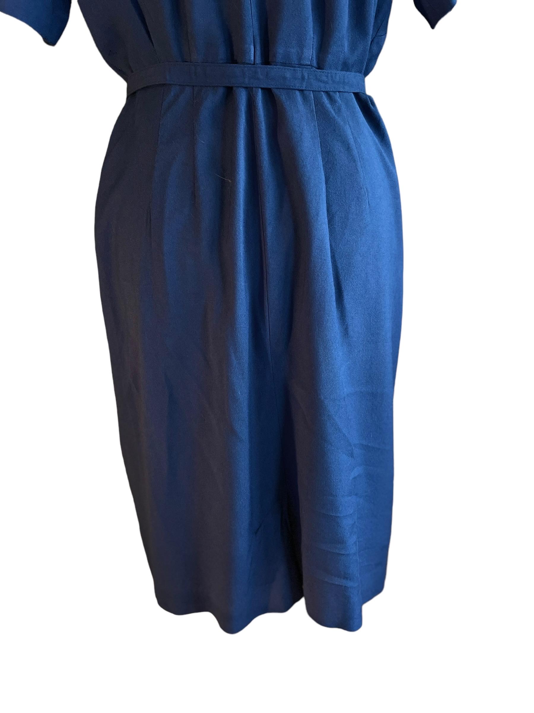 Volup 1940s -50s Vintage Cotton Linen Dark Blue Dress With White ...