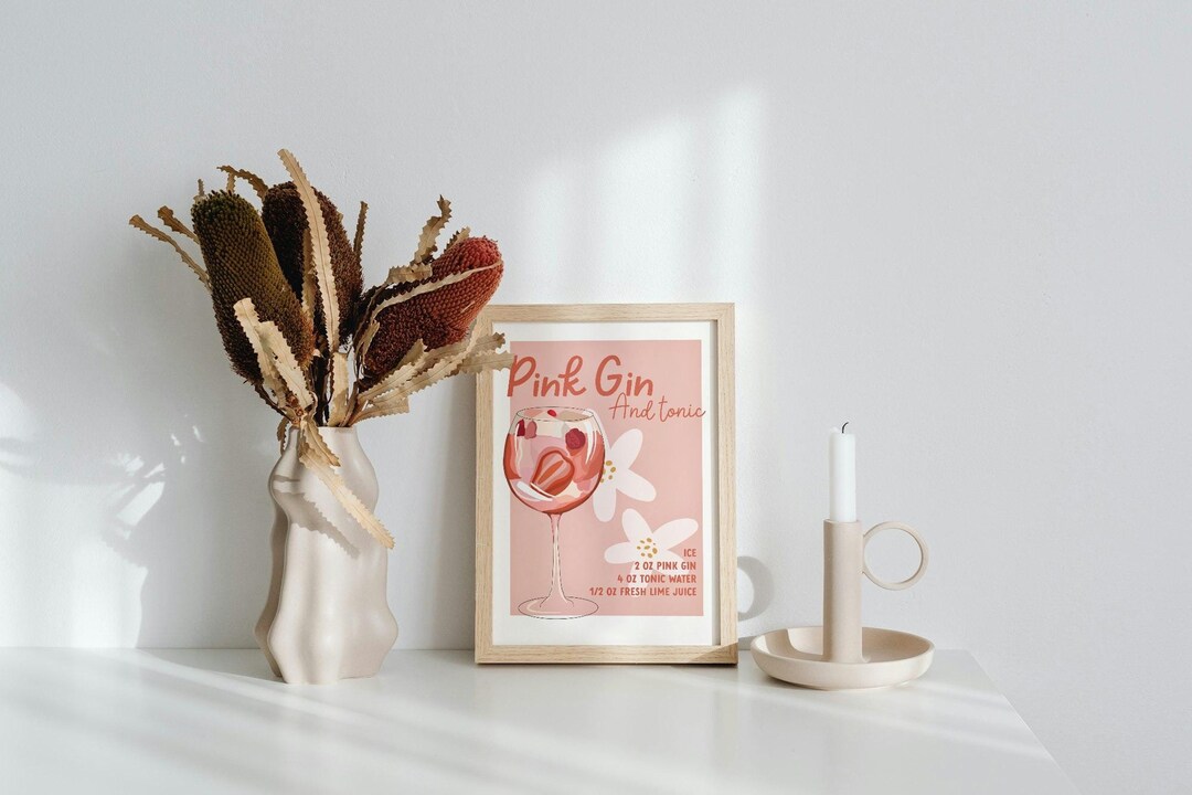 Pink Gin & Tonic Cocktail Print | Gin and Tonic Wall Art | Pink ...