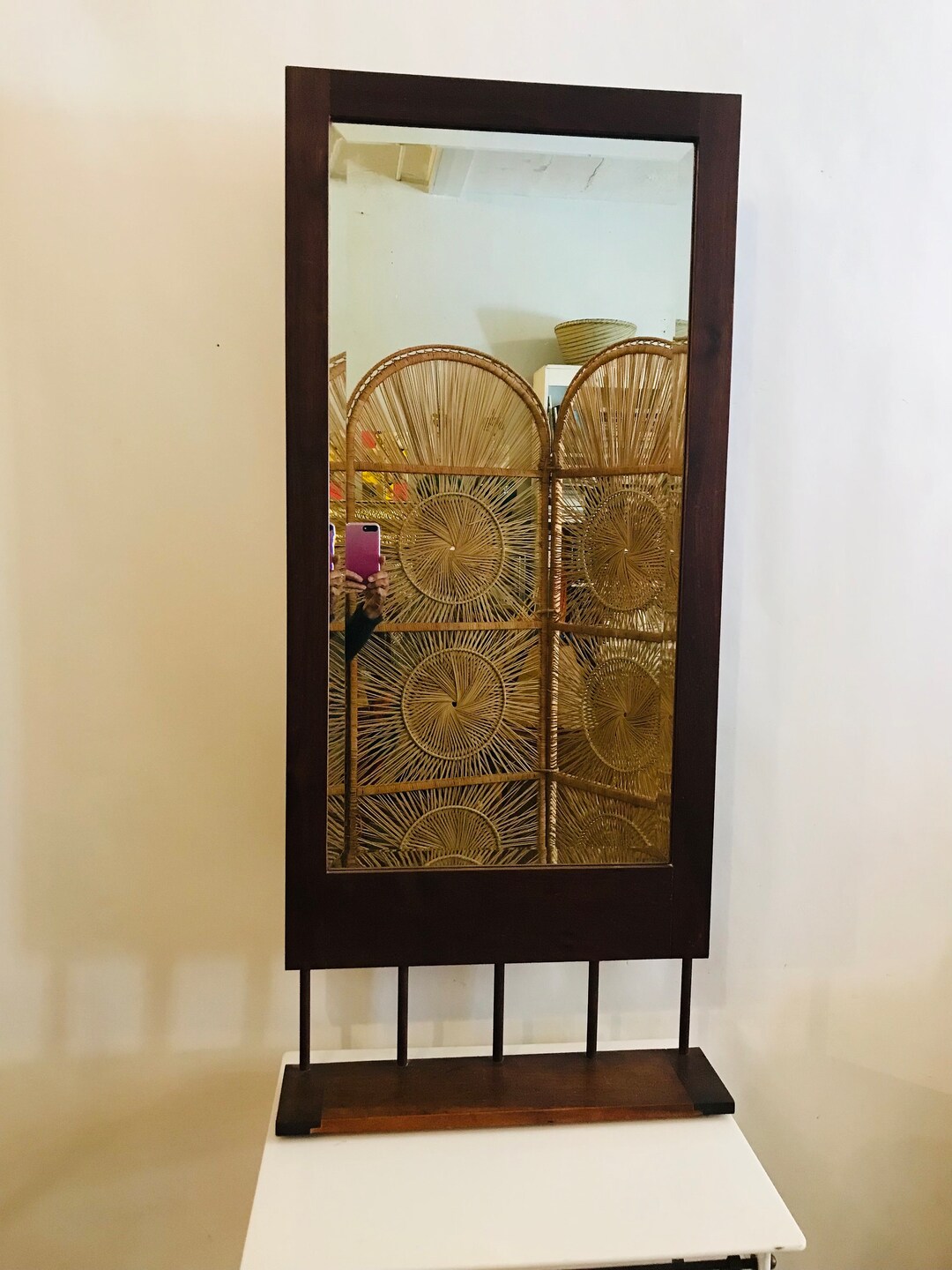 MCM Wall Mirror With Doweled Hanging Shelf Danish Modern Walnut - Etsy