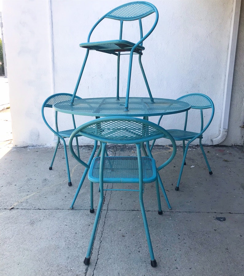 SOLD Rid-jid Salterini MCM Patio Set Table 4 Chairs Danish Modern Eames ...