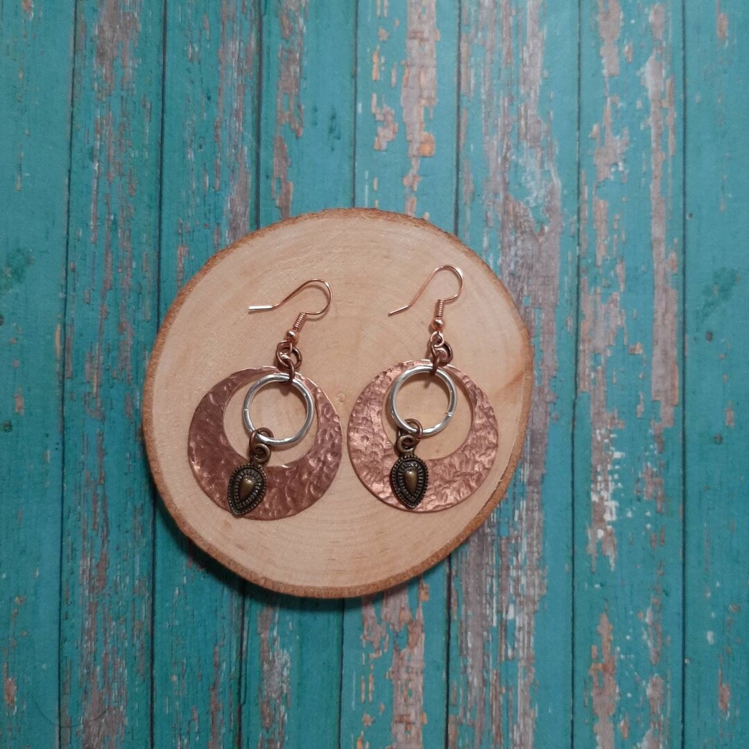 Mixed Metal Hoop Earrings, Copper Hammered, Rustic Earrings - Etsy