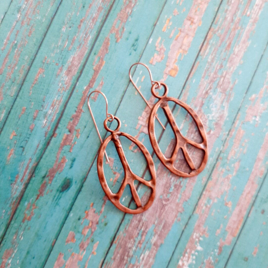 Copper Peace Sign Earrings - Etsy
