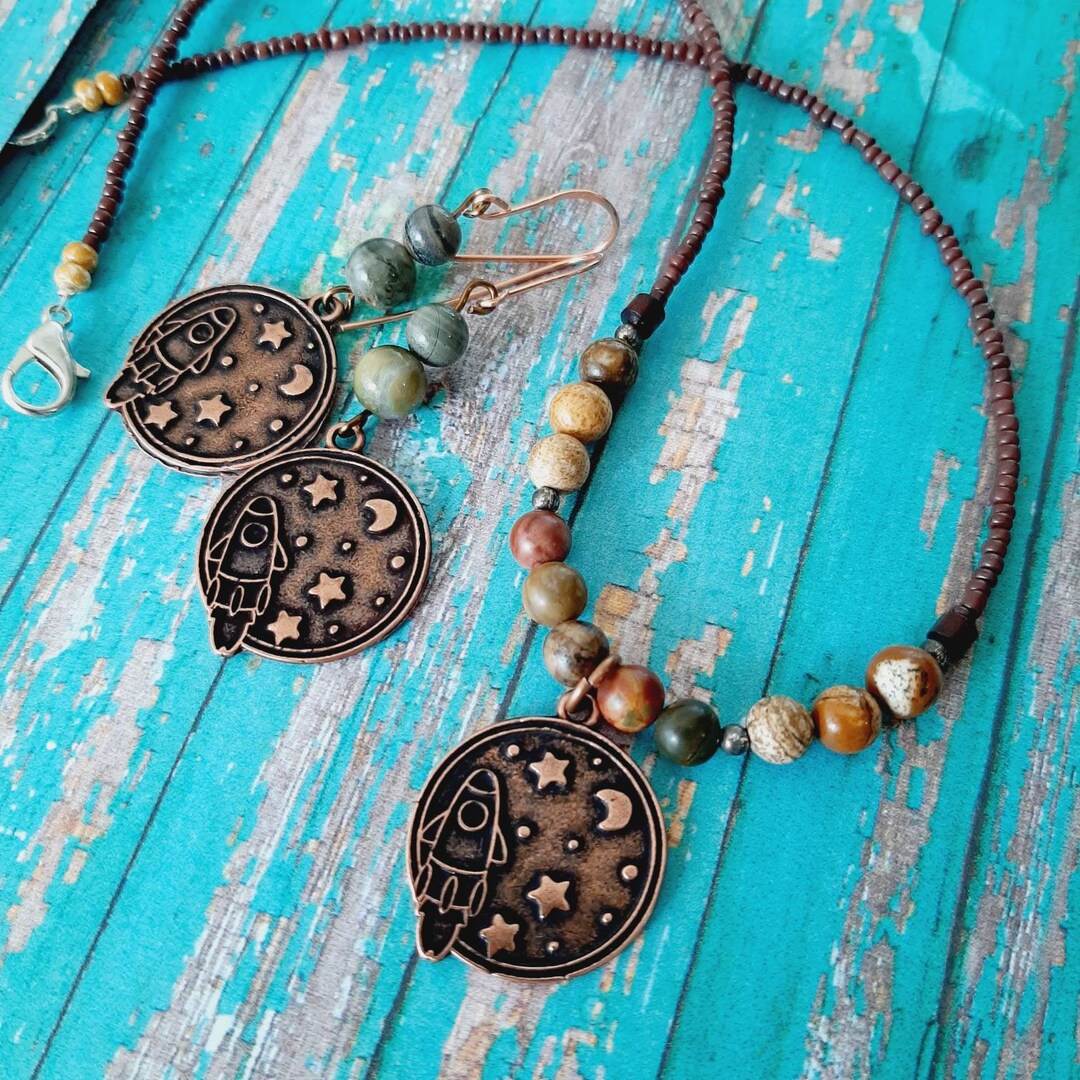 Starship Celestial Necklace Set/galaxy Jewelry/matching Earrings - Etsy