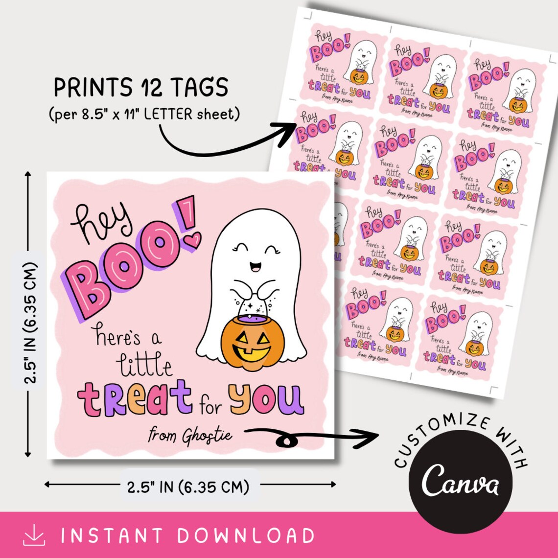 Hey Boo Halloween Customizable + Printable Gift Tags for Party Favors ...