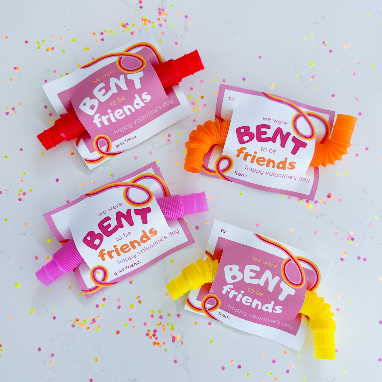 Bendy Tube Valentine Cards | Bent to Be Friends (PINK) | Printable ...