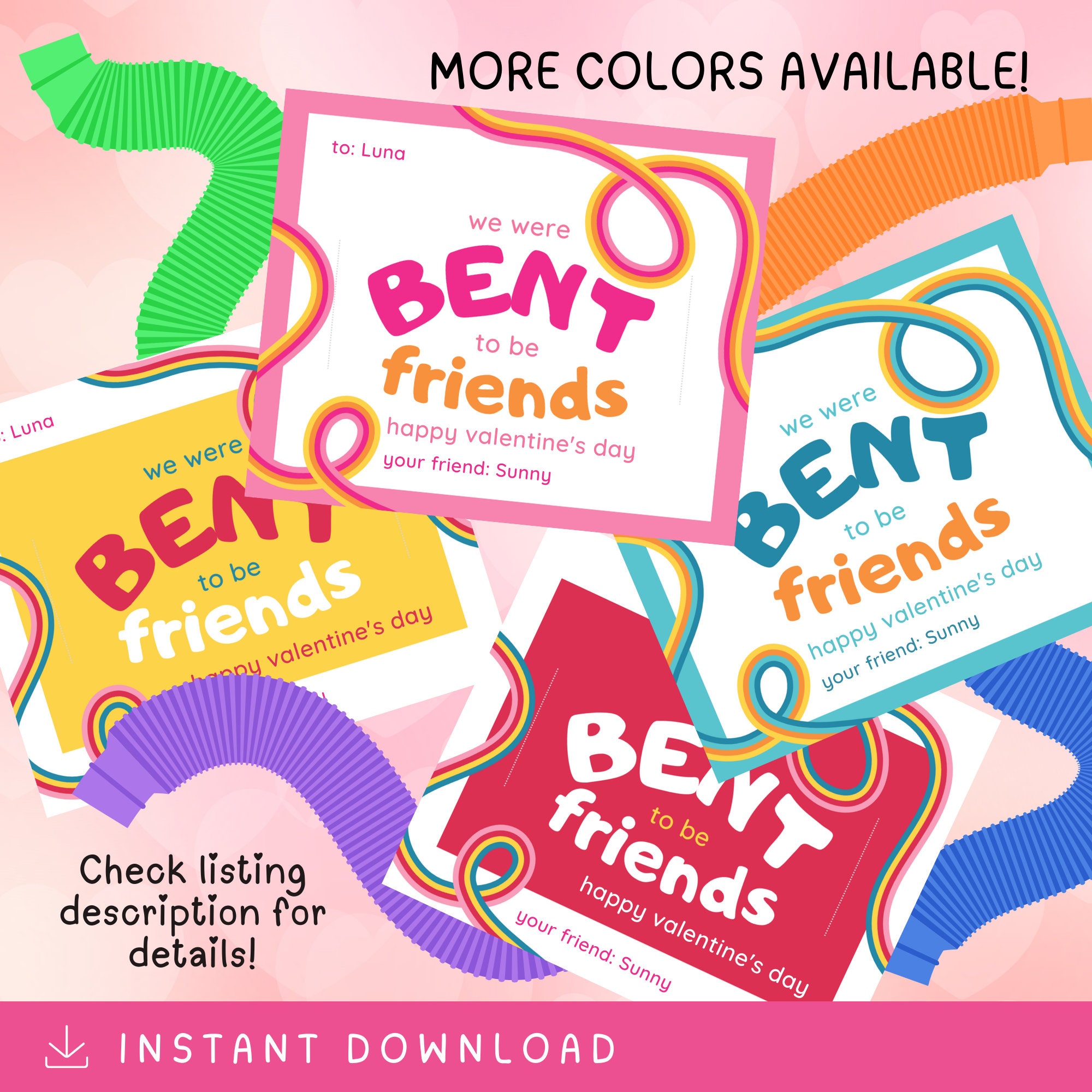 BENT to Be Friends [PINK] Customize + Printable Gift Tags, Bendy Tube ...