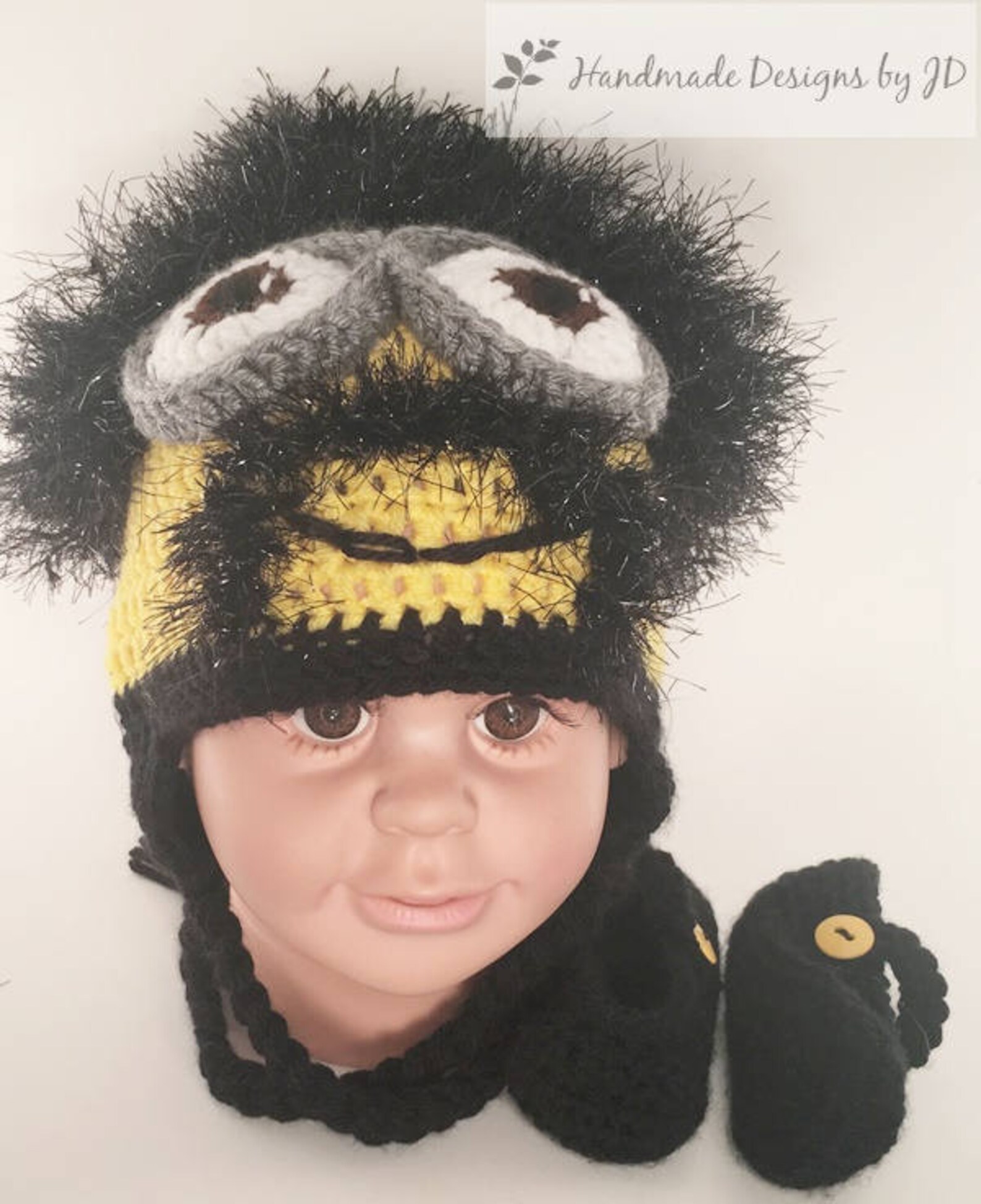 Minion with Afro inspired Hat and Bootie set handmade | Etsy