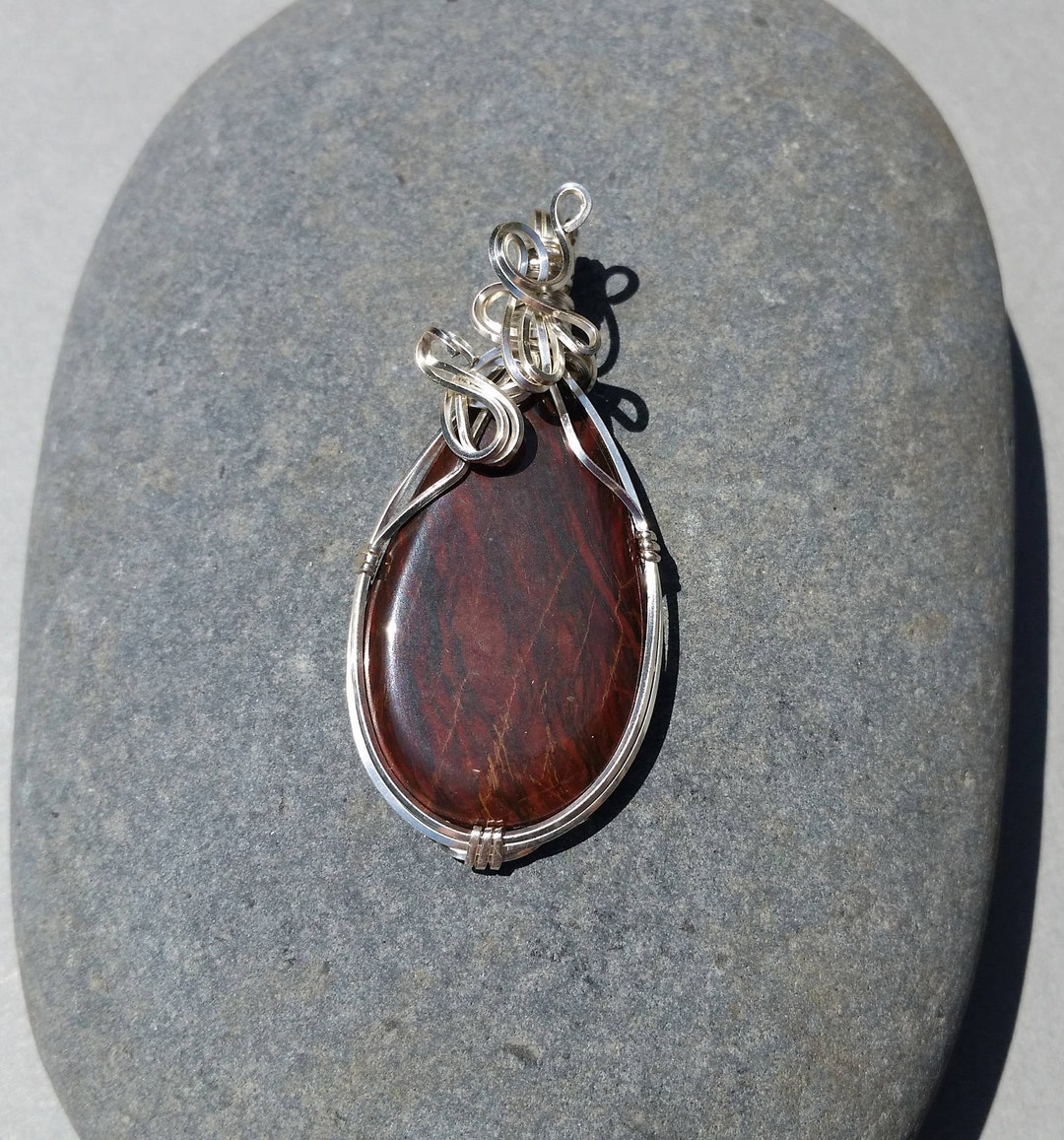 W-7 Wisconsin Jasper Pendant Set in Silver Plated Wire Wrap - Etsy