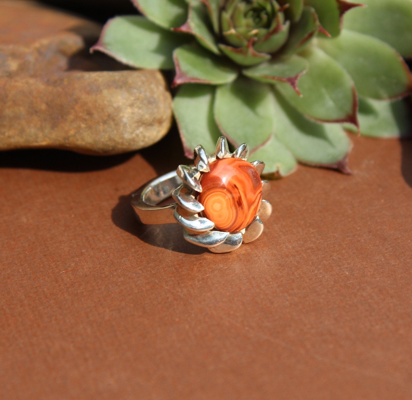 4-4 Salmon Color Lake Superior Agate Ring Set in .950 Sterling Silver ...