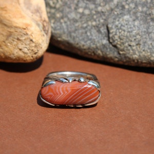 Red Banded Lake Superior Agate Ring Set in 950 Sterling - Etsy