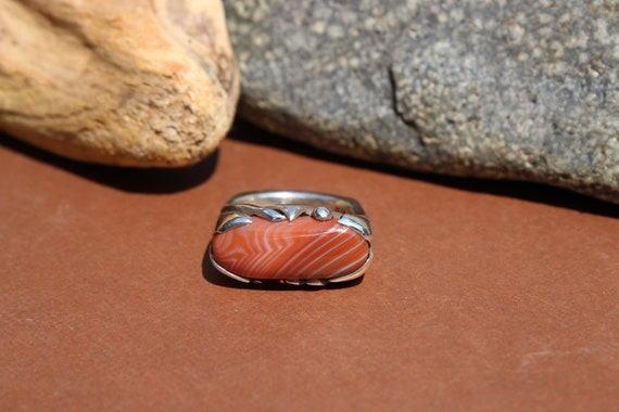 Red Banded Lake Superior Agate Ring Set in 950 Sterling | Etsy
