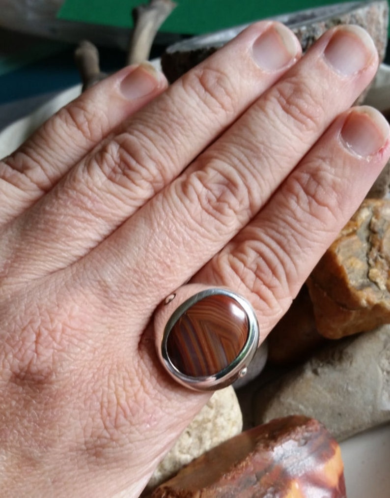 Lake Superior Agate Men's Ring set in .950 Sterling Silver | Etsy