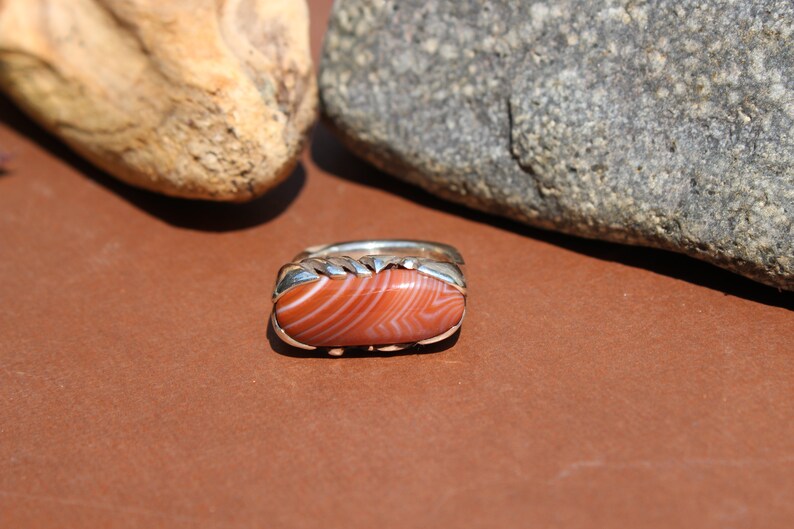 Red Banded Lake Superior Agate Ring Set in 950 Sterling | Etsy
