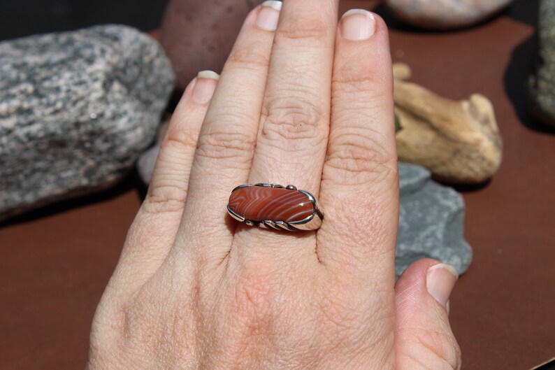 Red Banded Lake Superior Agate Ring Set in 950 Sterling | Etsy