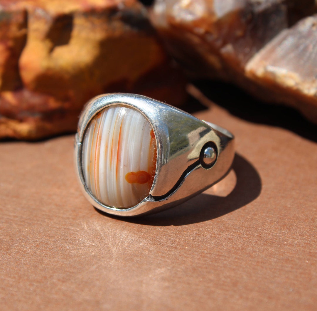 12-1 Lake Superior Water Level Agate Ring Set in .950 Sterling Silver ...