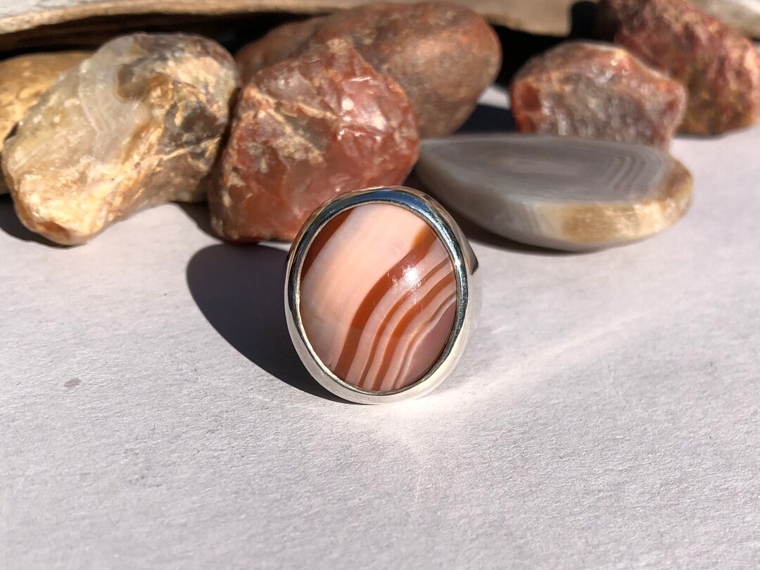 6-14 Salmon Colored Banded Lake Superior Agate Ring Size 6.25 - Etsy