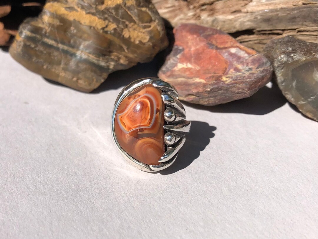 7-32 Orange and Red Lake Superior Agate Ring Sterling Silver Size 7.5 ...