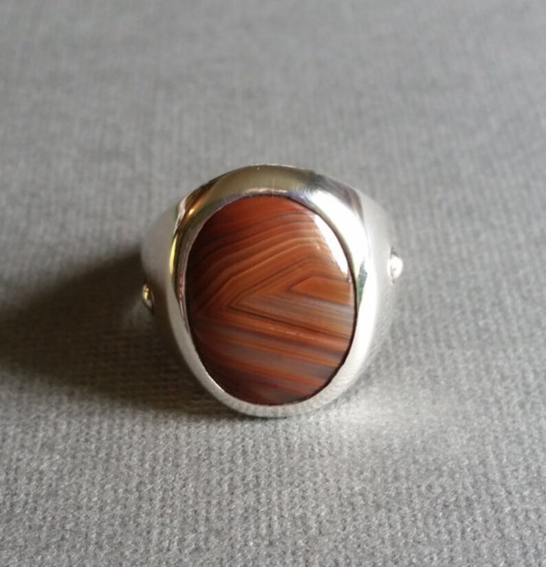 Lake Superior Agate Men's Ring set in .950 Sterling Silver | Etsy