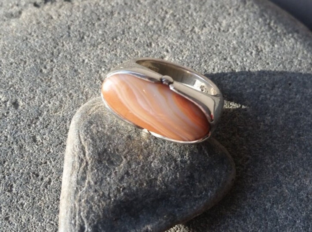 6-22 Salmon Colored Lake Superior Agate Ring Set in .950 Sterling ...