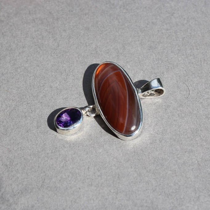 Red and Clear Quartz Banded Lake Superior Agate set in.950 | Etsy