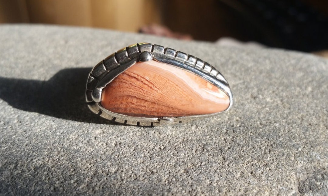 7-47 Salmon Colored Lake Superior Agate Ring Set in .950 Sterling ...