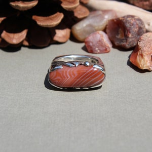 Red Banded Lake Superior Agate Ring Set in 950 Sterling - Etsy