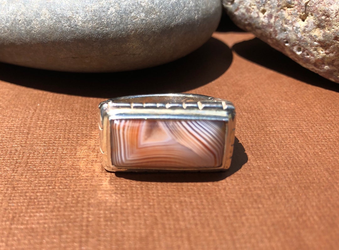 12-3 Red and White Banded Lake Superior Agate Ring Sterling Silver Size ...