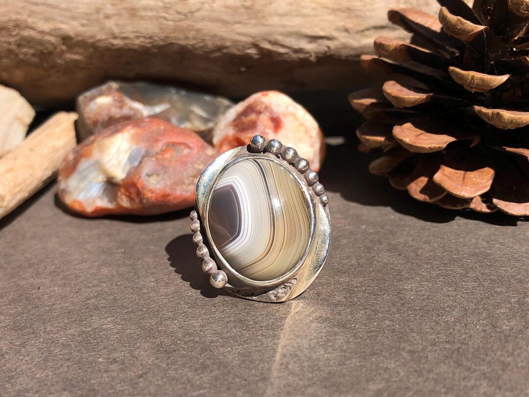 8-43 Lake Superior Agate Ring Grey and White Shadow Agate Sterling ...