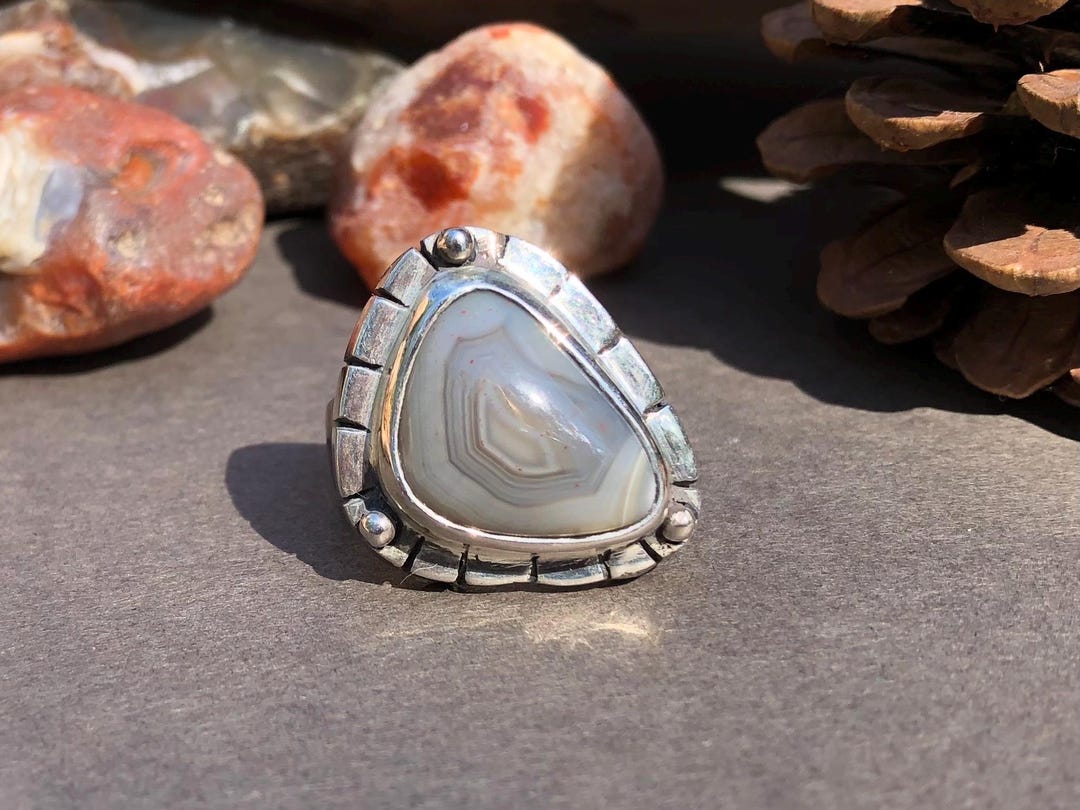 7-56? Grey Banded Lake Superior Agate Ring Sterling Silver Size 7.25 - Etsy