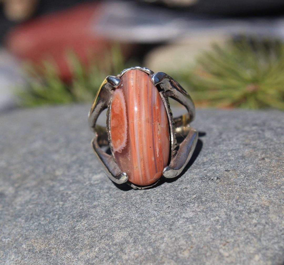 6-6 Salmon Colored Lake Superior Water Level Agate Ring Set in .950 ...