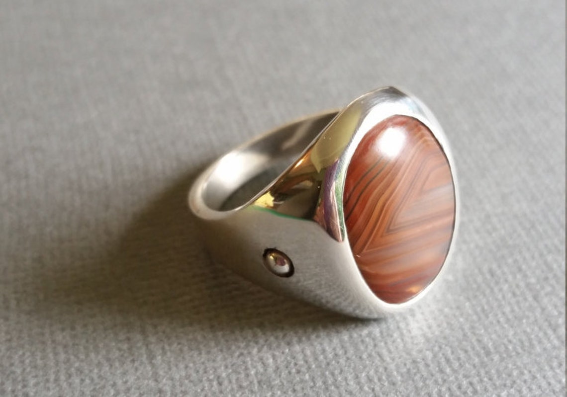 Lake Superior Agate Men's Ring set in .950 Sterling Silver | Etsy