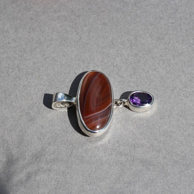 Red and Clear Quartz Banded Lake Superior Agate set in.950 | Etsy