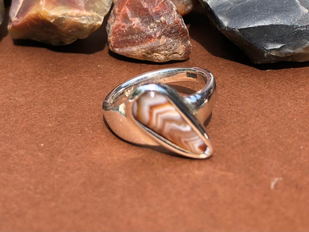 7-42 Lake Superior Agate Ring Set in Sterling Silver Red and White ...