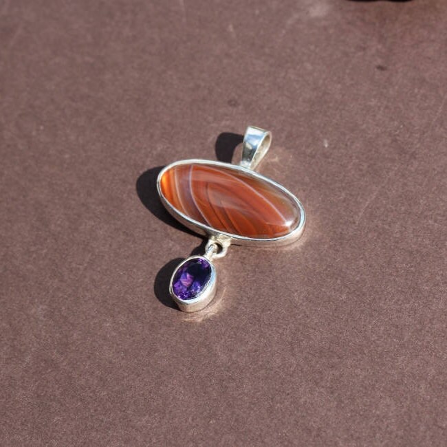 Red and Clear Quartz Banded Lake Superior Agate set in.950 | Etsy