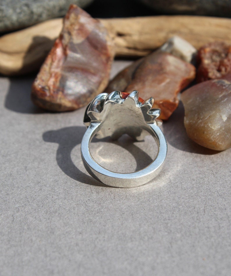 4-4 Salmon Color Lake Superior Agate Ring Set in .950 Sterling Silver ...