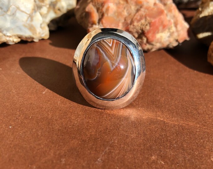 9-7 Red With White Banding Lake Superior Agate Ring Sterling Silver ...
