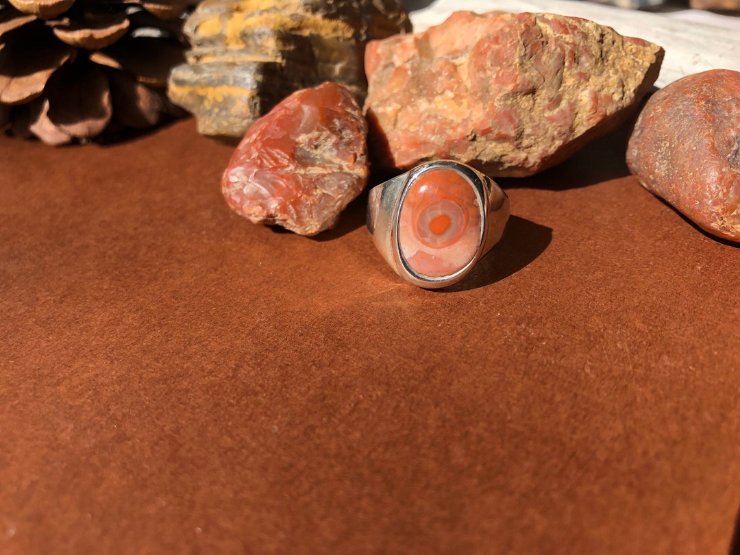 6-49 Salmon With Large Center Eye Lake Superior Agate Ring Sterling ...