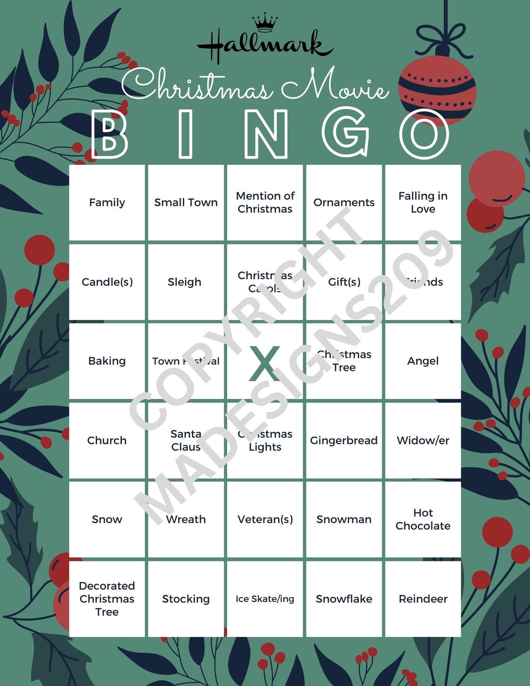 Hallmark Lifetime Christmas Movie Bingo Family Game Holiday Christmas ...