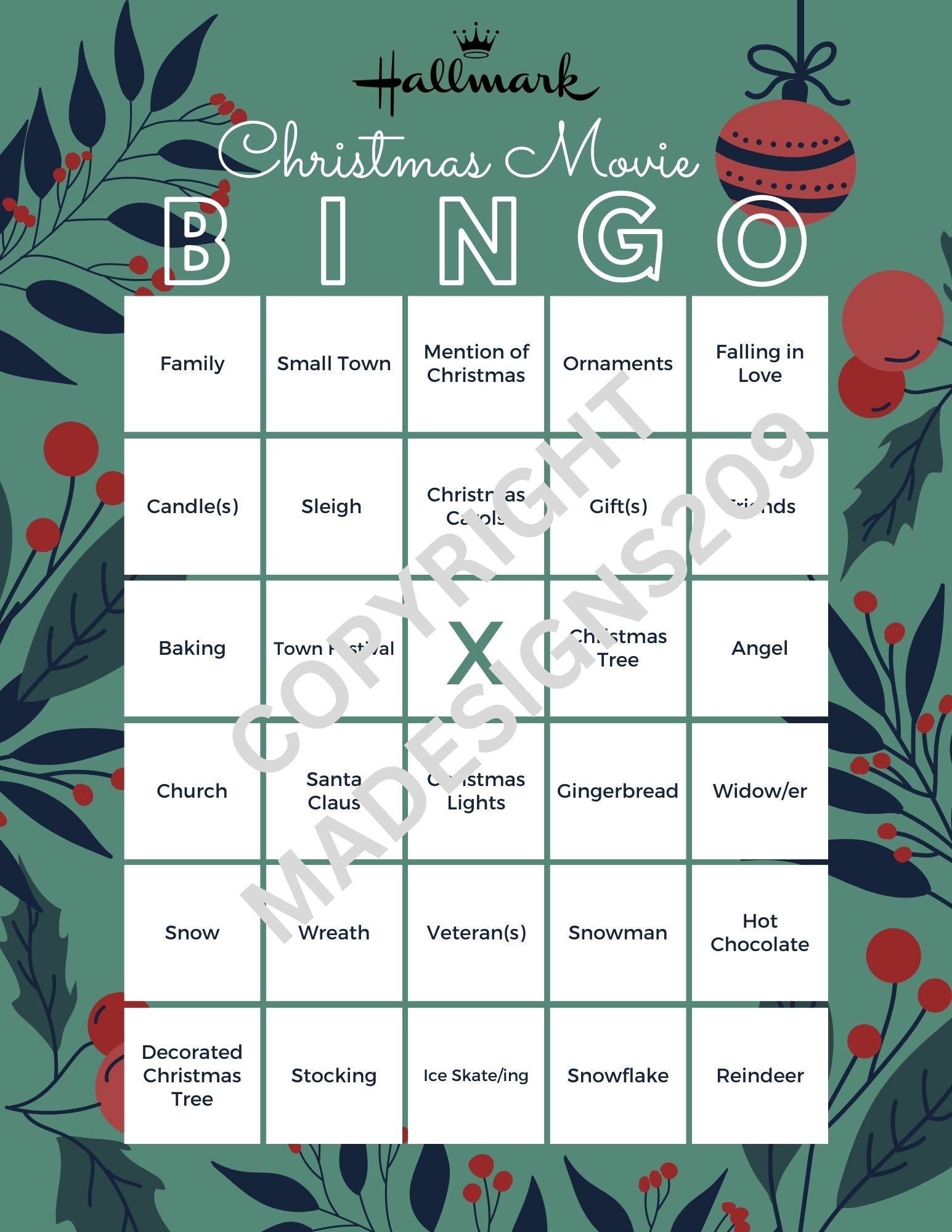 Hallmark Lifetime Christmas Movie Bingo Family Game Holiday Christmas ...
