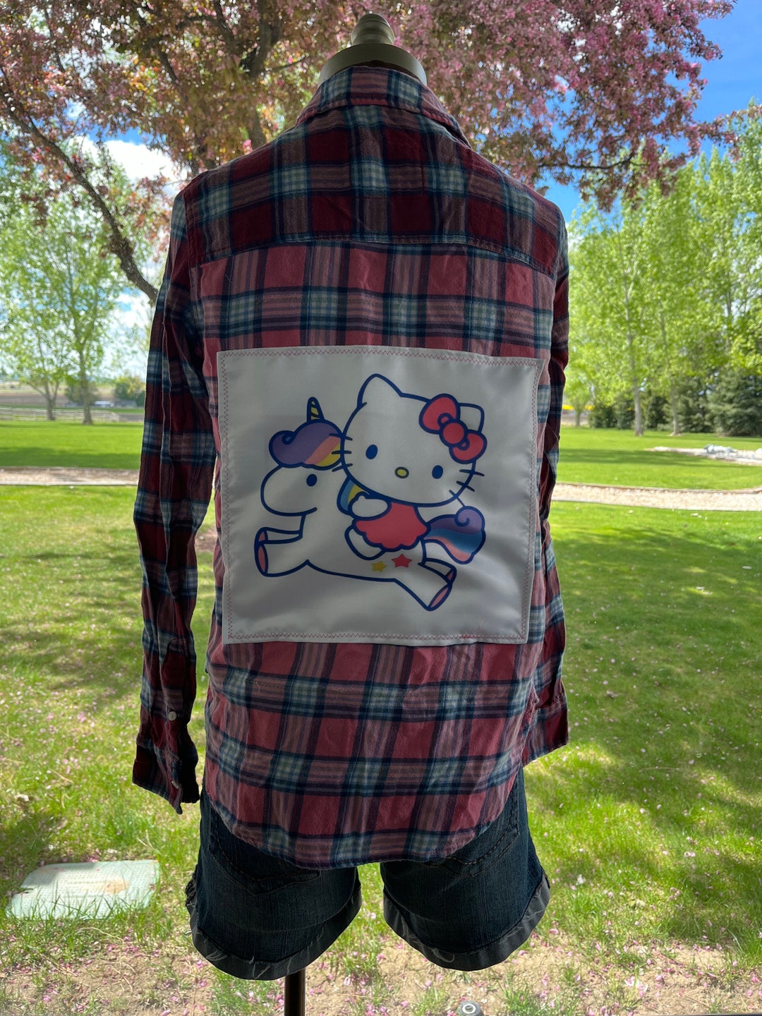 Upcycled Kids Flannel With Hello Kitty Graphic Size Womens XS/S - Etsy