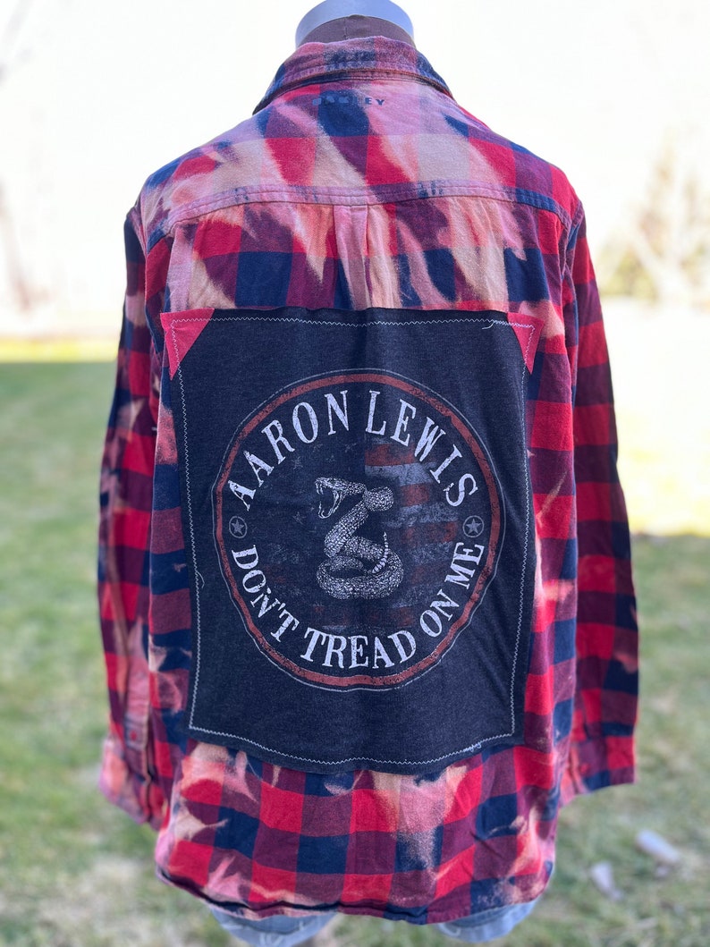 Upcycled Bleached Flannel With Aaron Lewis Dont Tread on Me Graphic ...