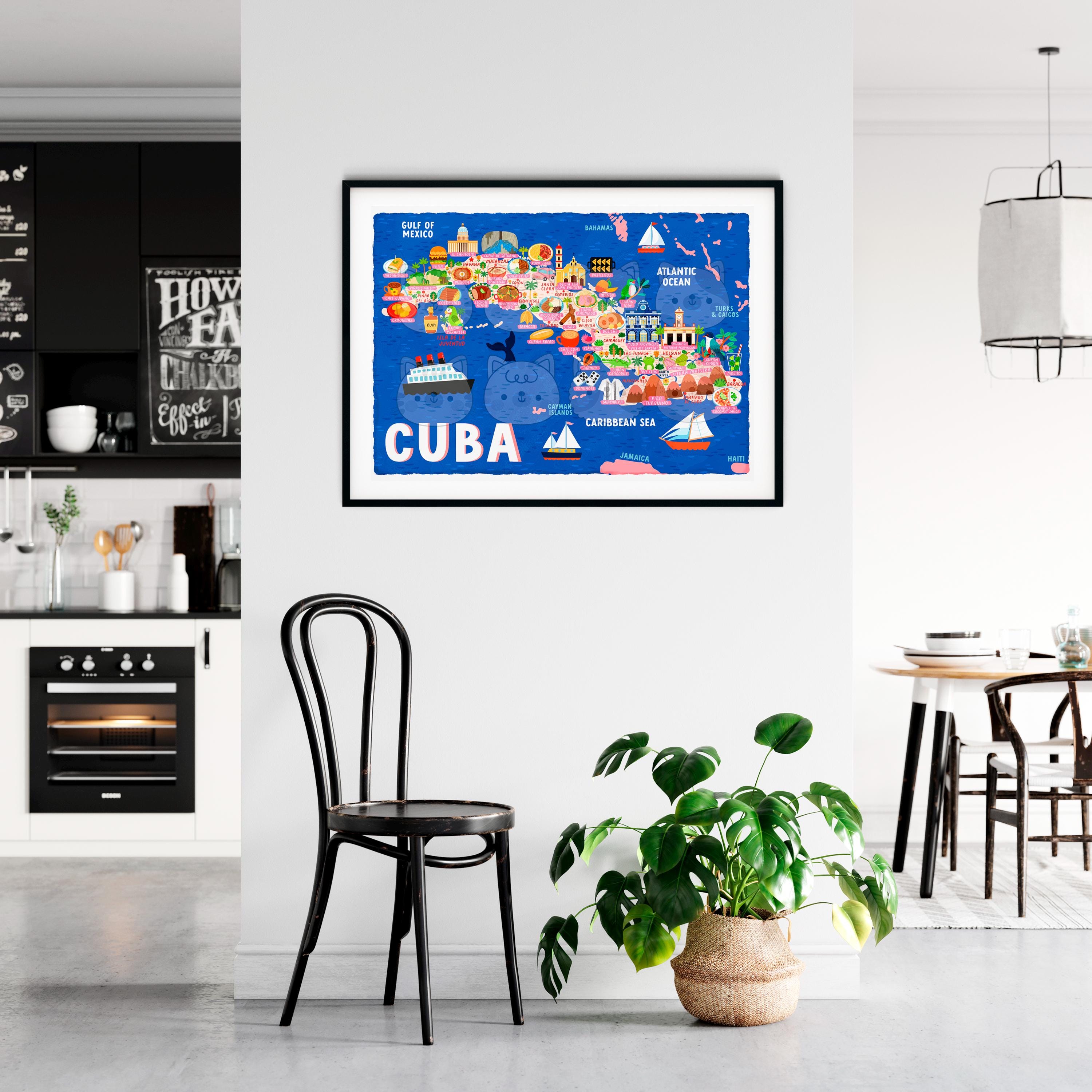 Cuba Map Poster - Cuba Map - Map of Cuba - Illustrated Cuba Map - Wall ...