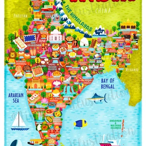 India Map Poster - Map of India - India Map - Illustrated India Map ...
