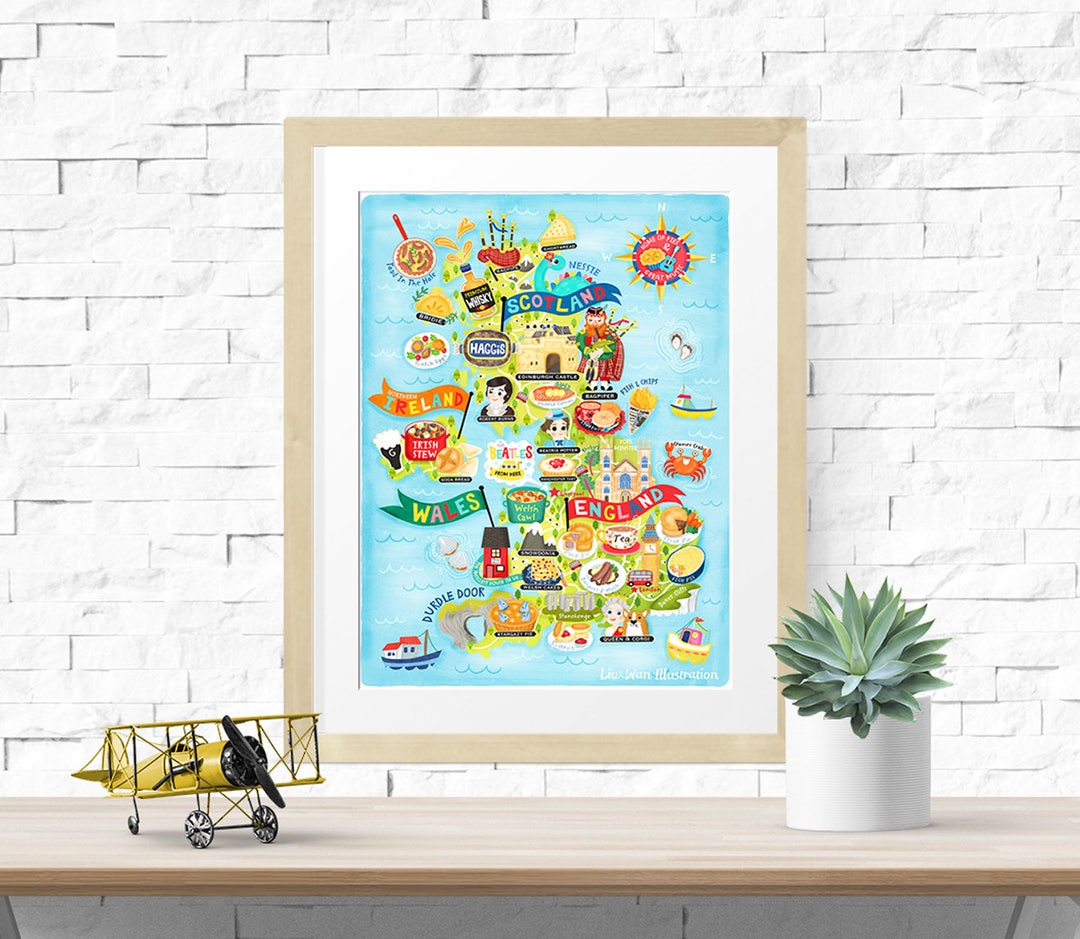 UK Map Poster - Map of UK - UK Map - Illustrated Uk Map - Wall Art ...