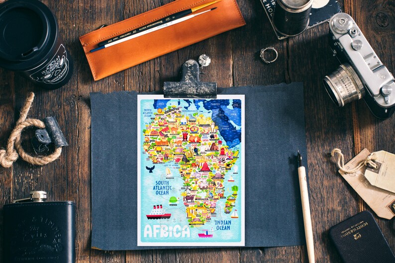 Africa Map Postcard - Map of Africa - Africa Map - Illustrated Africa ...