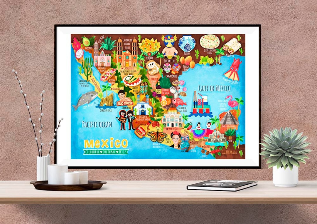 Mexico Map Poster - Mexico Map - Map of Mexico - Illustrated Mexico Map ...