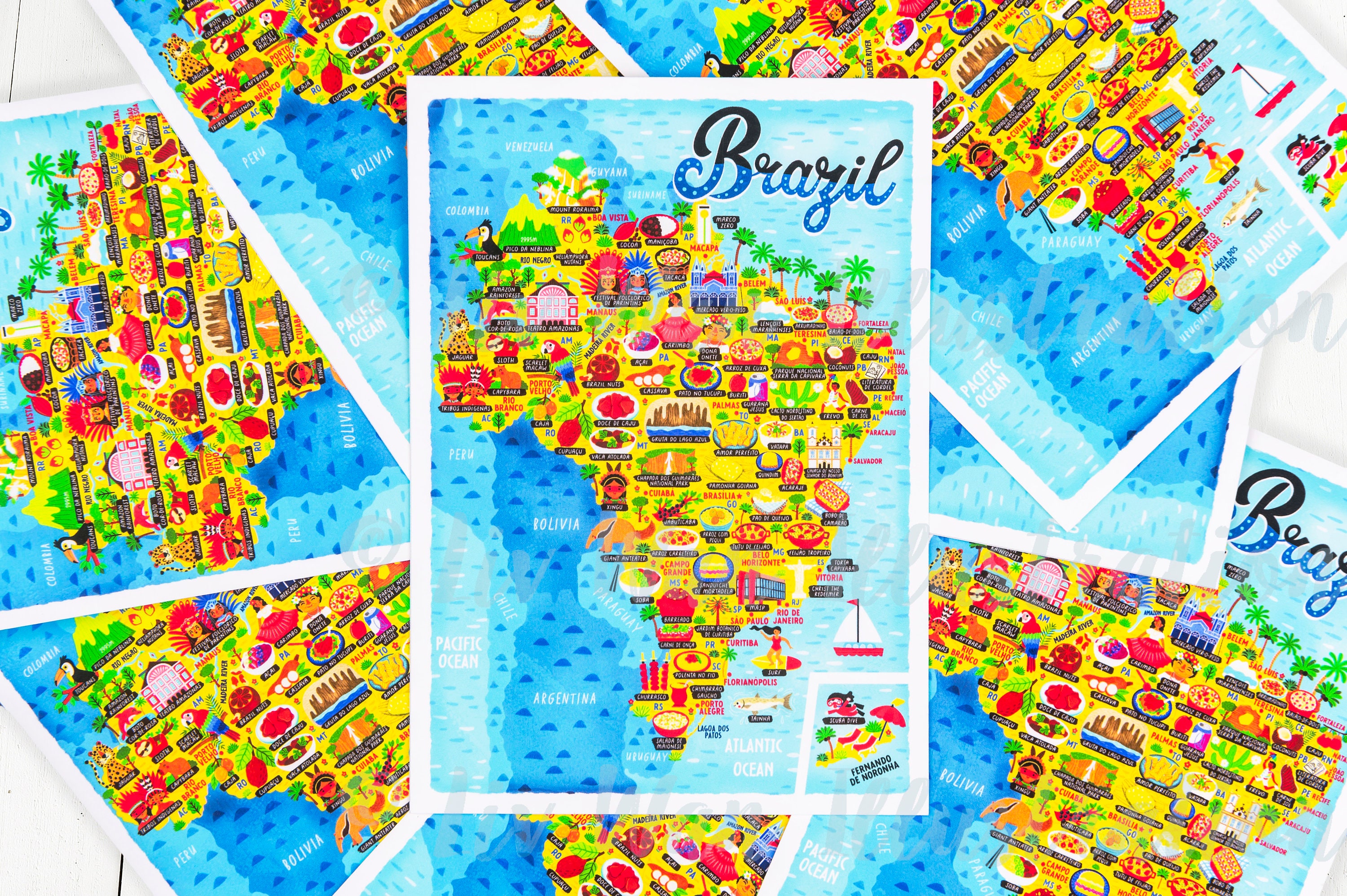Brazil Map Postcard - Map of Brazil - Brazil Map - Illustrated Brazil ...