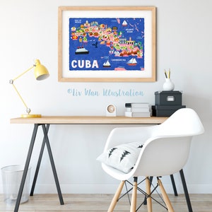 Cuba Map Poster - Cuba Map - Map of Cuba - Illustrated Cuba Map - Wall ...